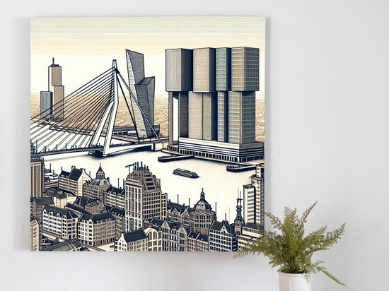 Line art rotterdam schilderij | Rotterdamse lijnen en vormen vangen het ...