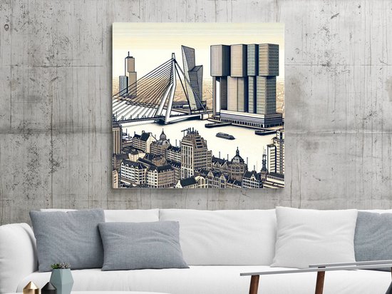 Line art rotterdam schilderij | Rotterdamse lijnen en vormen vangen het ...