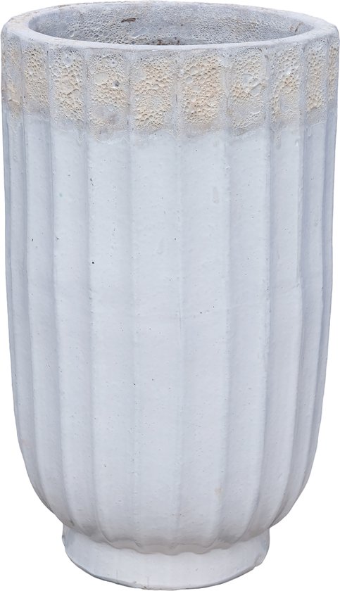 PTMD Gilliann White Round Ceramic Pot Ribbed High SV3 | bol