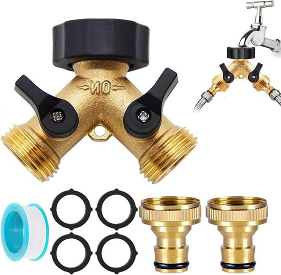 Messing Y-verdeler voor tuinslangen met waterstroomregelaar - 2-weg - 3/4 inch... | bol
