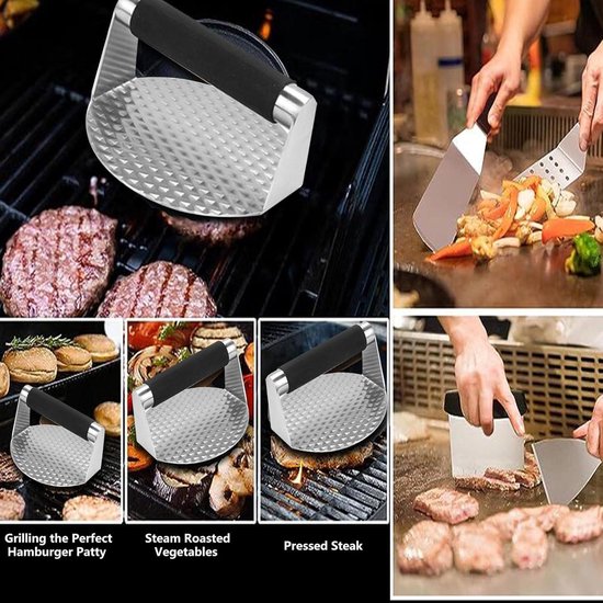 Grillspatelset - roestvrij staal - Burger Smasher - barbecue ...