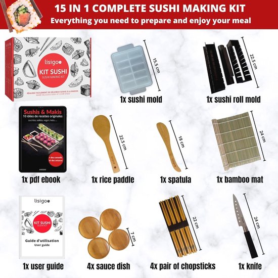 Complete Sushi Maki Maker Set - Maki- en Sushi-vorm met Bamboemat ...