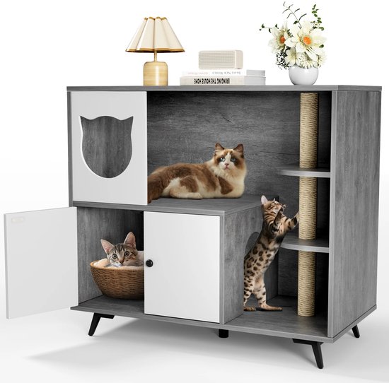 Kattenmeubel - Kattenbak Kast - Kattenbak Ombouw - 3 Planken ...