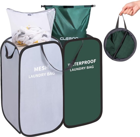 Wasmand, opvouwbaar met waterdichte waszak en afneembaar wasnet, pop-up ...