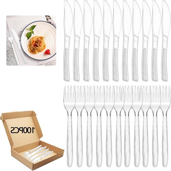 Herbruikbare plastic bestekset - 100 stuks voor familiefeesten, outdoor ...