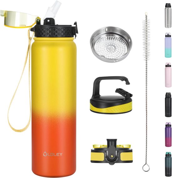 Vacuüm Geïsoleerde RVS Waterfles met Rietje - 1 Liter Lekvrije ...