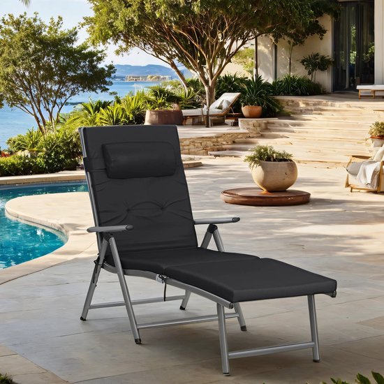 Opklapbaar ligbed met 6 cm dik matras, tuinstoel, afneembaar kussen | bol