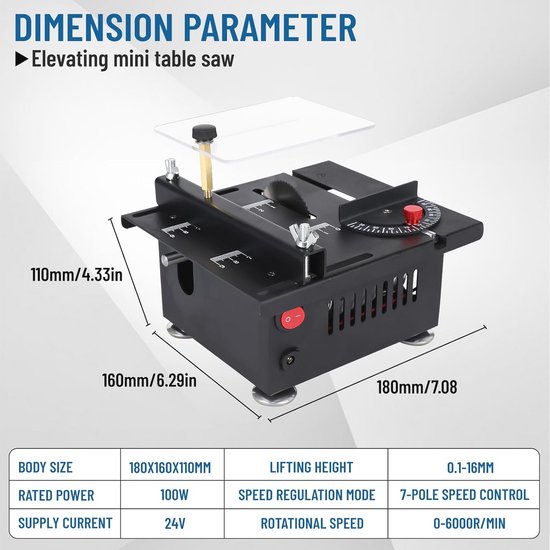 Multifunctionele Mini Tafelzaag met 7 Snelheden en 16 mm Zaagdiepte ...