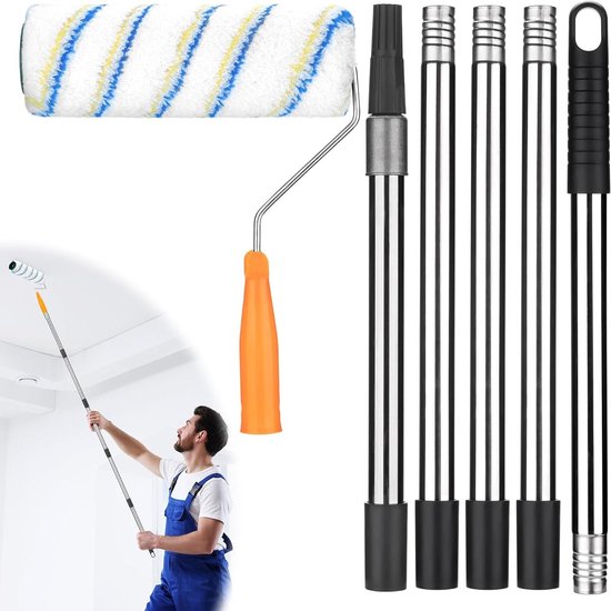 Verlengbare verfroller 200 cm met spons - 5 stuks roestvrijstalen ...