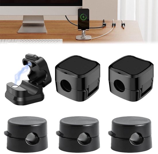 6 Cable Clips Adjustable Magnetic Table Mounts Self-Adhesive Cable ...