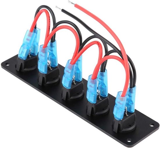 12V To 24V 5 Gang Blue LED Rocker Switch Panel for RV Boat Yacht Marine ...