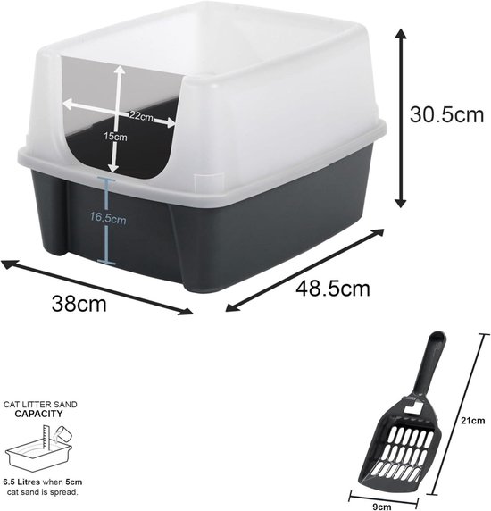 Litter box with rim and shovel, grey (grau grau) - Iris | bol
