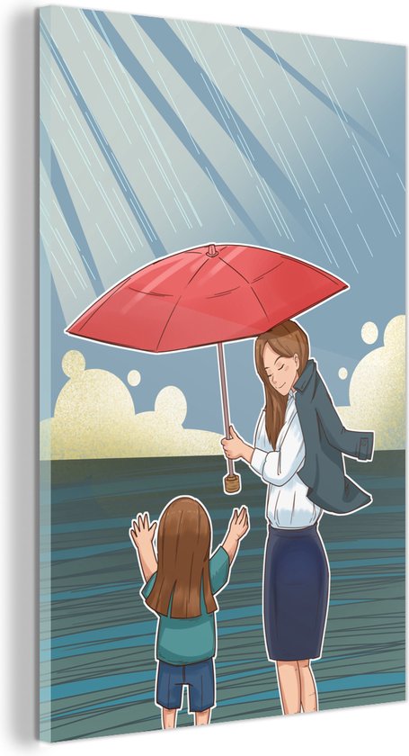Moederdag tekening dochter en moeder met paraplu in de regen | bol.com