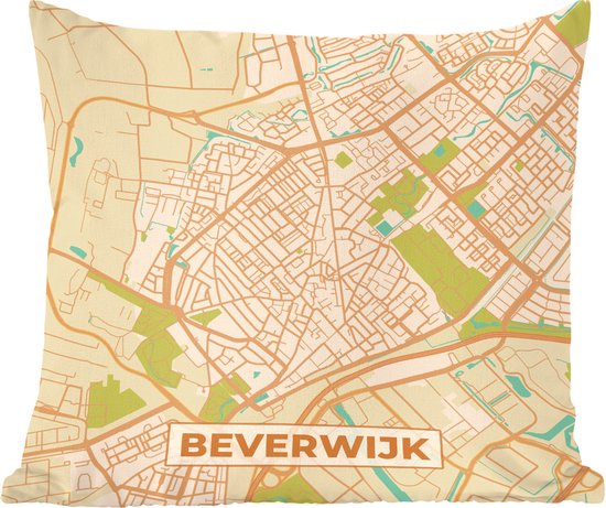 Sierkussen - Kaart Beverwijk Vintage - Multicolor - 45 Cm X 45 Cm | bol