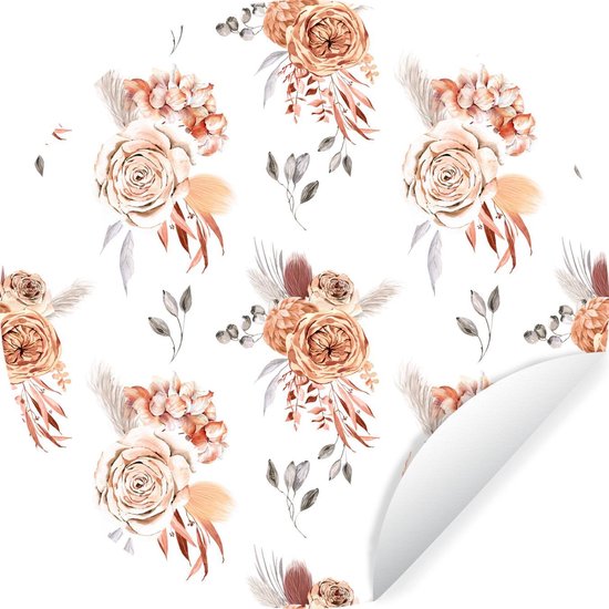 WallCircle - Muurstickers - Behangcirkel - Bloemen - Rozen - Bladeren - Wit - 80x80 cm... | bol.com