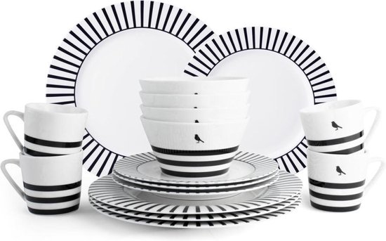 Dutch Rose Loft 16 delig Serviesset Grafische Streep | bol