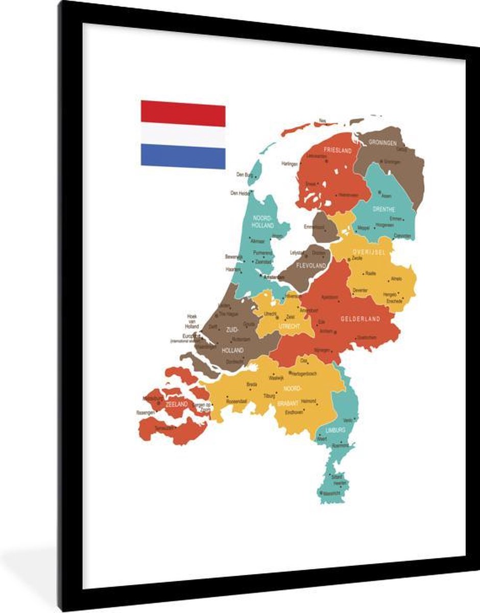 Fotolijst incl. Poster - tekening van Nederland - 60x80 cm ...