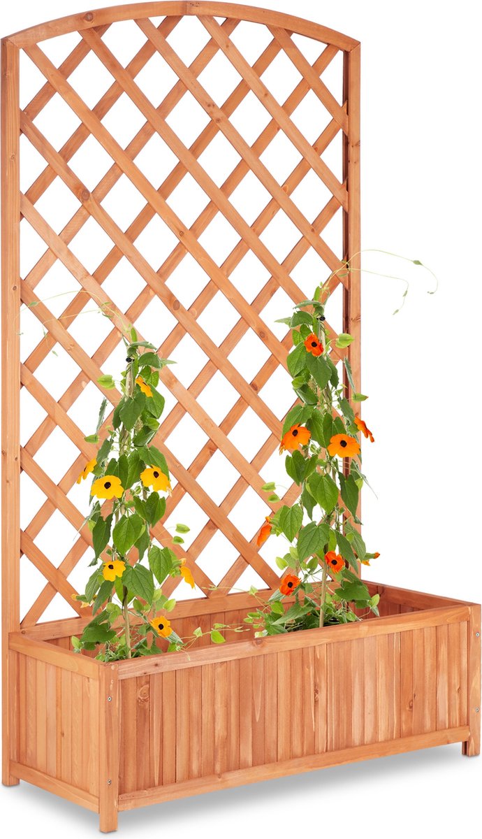 Relaxdays klimrek met plantenbak groot - houten plantenrek - rankhulp ...