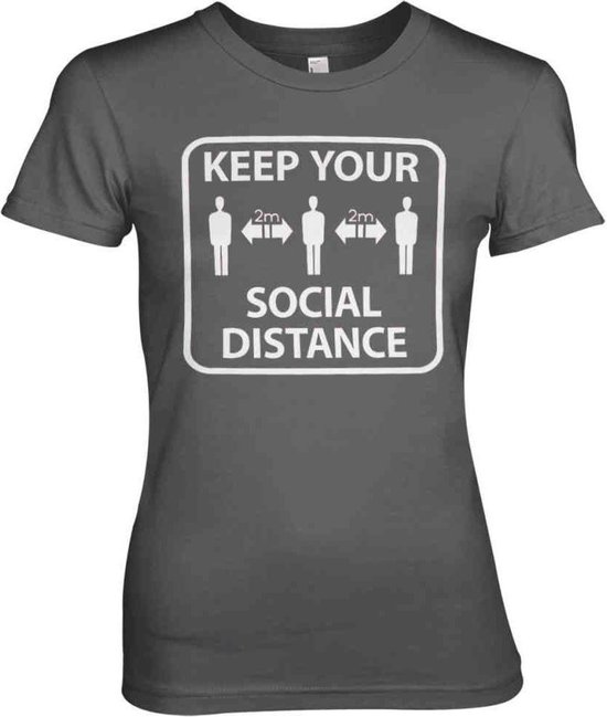 Dames Fun Tshirt -M- Keep Your Social Distance Grijs | bol.com