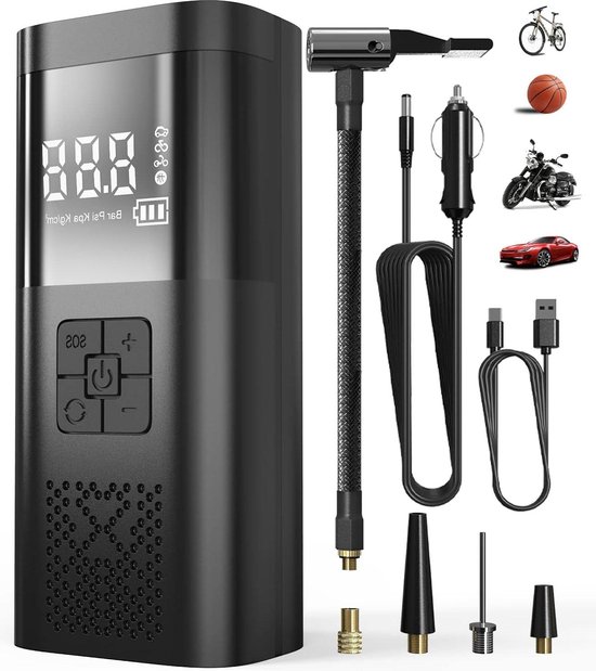 Draagbare Luchtpomp 6000mAh - Elektrische Pomp 150PSI - Mini Bandenpomp met USB/LED Licht | bol