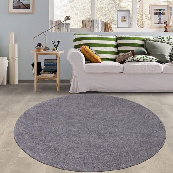 Shaggy tapijt 120 cm grijs rond - antislip zacht cirkelvormig ...