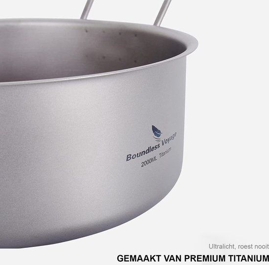 2L Camping Pan - Titanium Soeppan - Outdoor Kookgerei - Draagbaar Hol ...