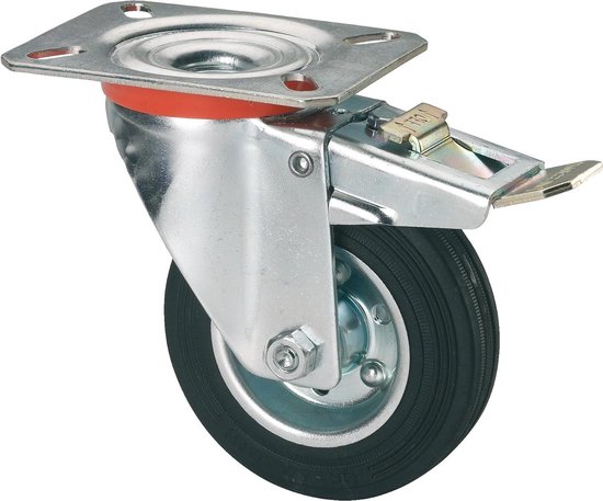 Massief rubber vastzet zwenkwiel met rollager 125 x 37 mm - plaat 100 x ...
