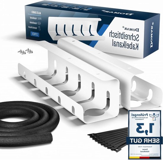 Cable tray desk white - 2 pieces - Complete cable management set ...