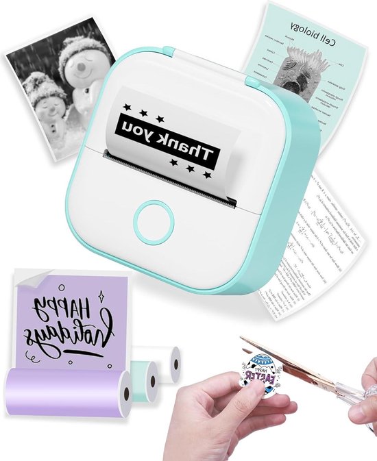 Mini-printer T02 fotoprinter inktloze stickerprinter - 3 rollen papier ...