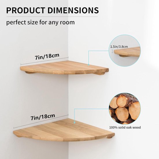 Hoekplank van 178 cm massief eikenhout set van 2 - zwevende hoekplanken ...