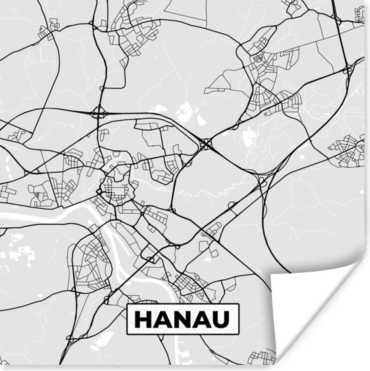 Poster Plattegrond - Hanau - Kaart - Stadskaart - Duitsland - 100x100 ...