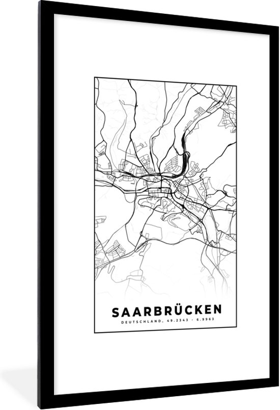 Fotolijst incl. Poster - Saarbrücken - Plattegrond - Stadskaart - Kaart ...
