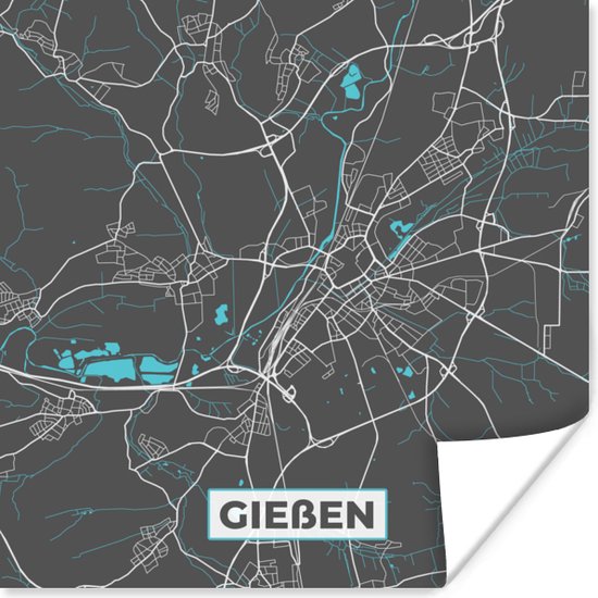 Poster Kaart – Plattegrond – Stadskaart – Gießen – Duitsland – Blauw ...