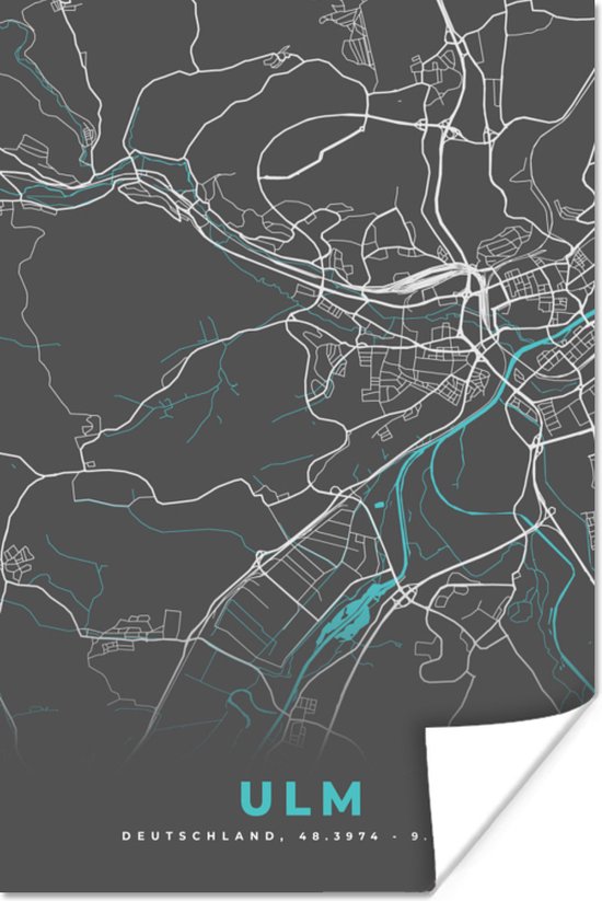 Poster Stadskaart – Kaart – Ulm – Blauw – Duitsland – Plattegrond ...