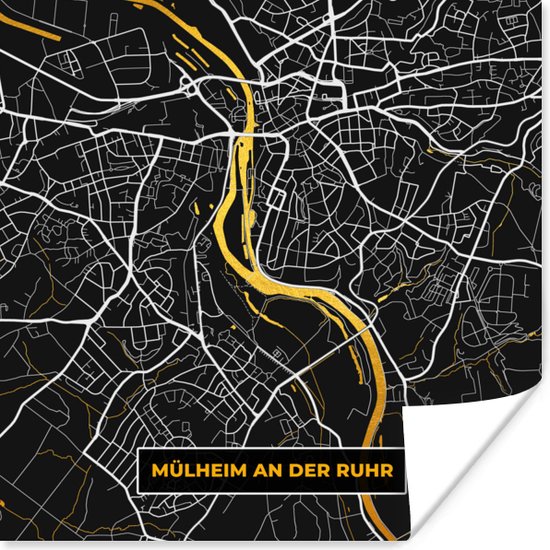 Poster Mülheim an der Ruhr - Goud - Stadskaart - Plattegrond - Kaart ...