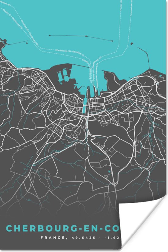 Poster Plattegrond - Kaart - Cherbourg-en-Cotentin - Stadskaart ...