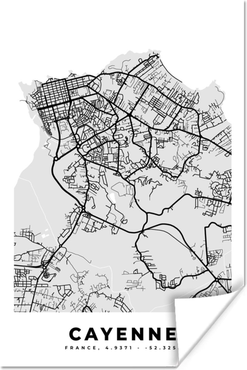 Poster Plattegrond - Cayenne - Stadskaart - Kaart - Frankrijk - 120x180 ...