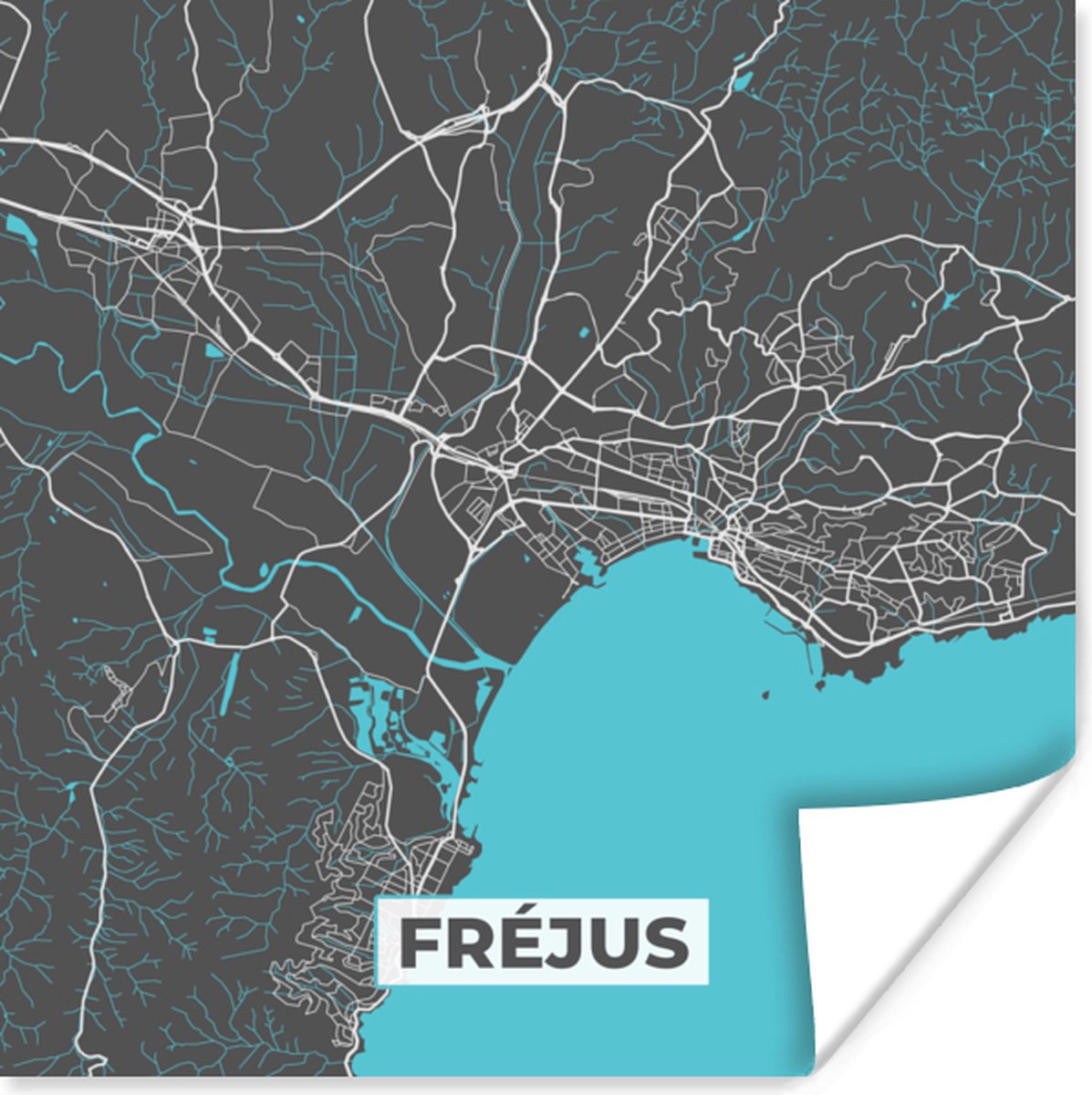 Poster Fréjus - Kaart - Plattegrond - Stadskaart - Frankrijk - 100x100 ...