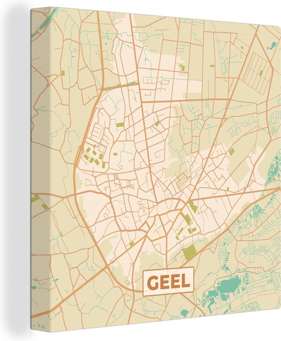 Canvas Schilderij Kaart - Retro - Stadskaart - Plattegrond - Geel ...