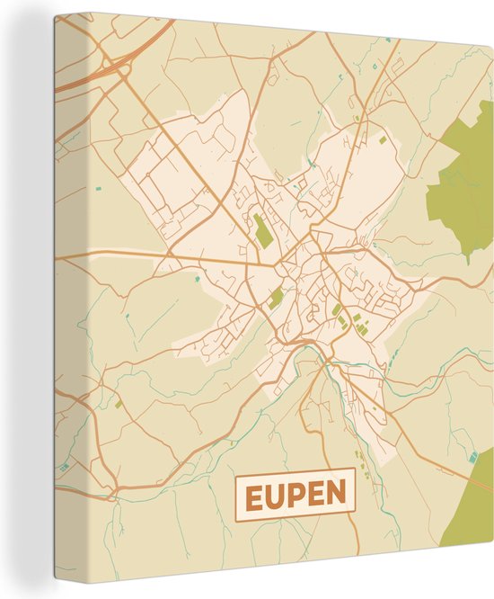 Canvas Schilderij Stadskaart - Plattegrond - Vintage - Eupen - Kaart ...