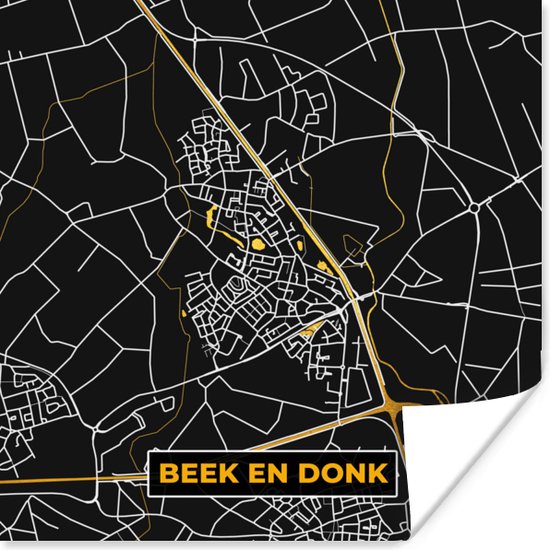 Poster Beek en Donk - Plattegrond - Kaart - Stadskaart - Goud - 50x50 ...