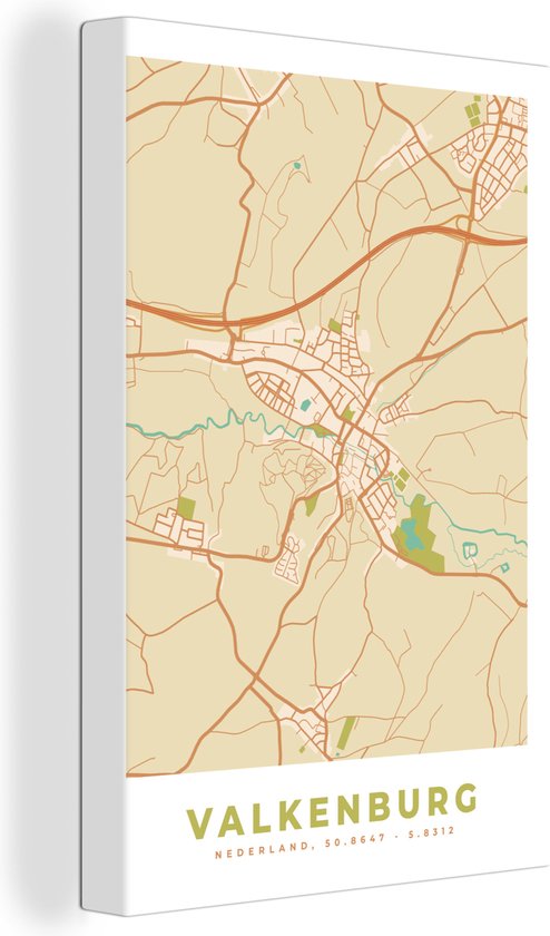 Canvas Schilderij Plattegrond - Valkenburg - Stadskaart - Kaart - 40x60 ...