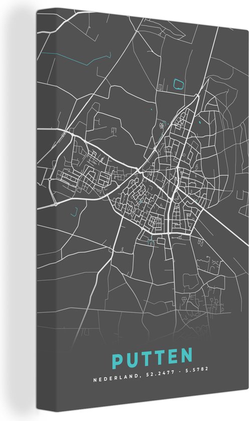Canvas Schilderij Putten - Stadskaart - Kaart - Plattegrond - 20x30 cm ...