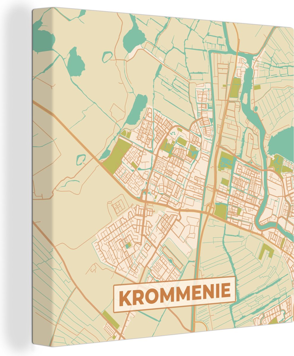 Canvas Schilderij Krommenie - Kaart - Plattegrond - Stadskaart - 90x90 ...