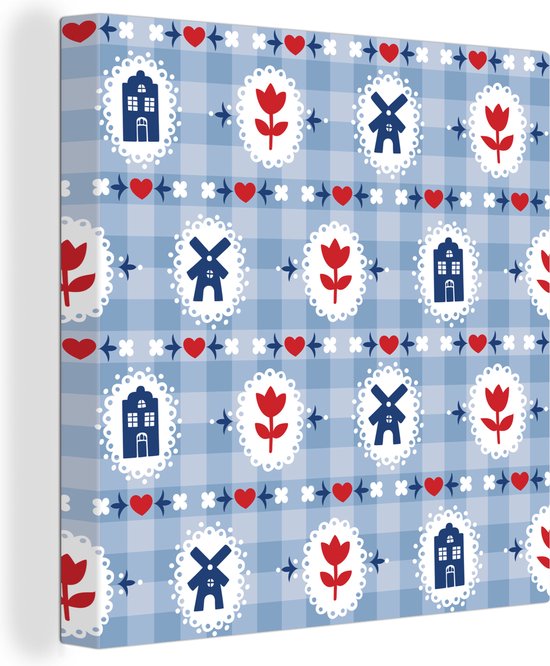 Canvas Schilderij Illustratie van een Delfts blauw patroon met typisch ...