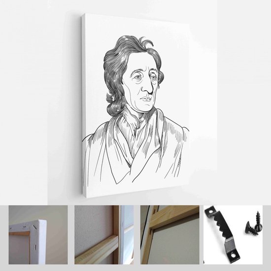 Vectorillustratie van filosoof John Locke in cartoon-stijl. Hij staat ...