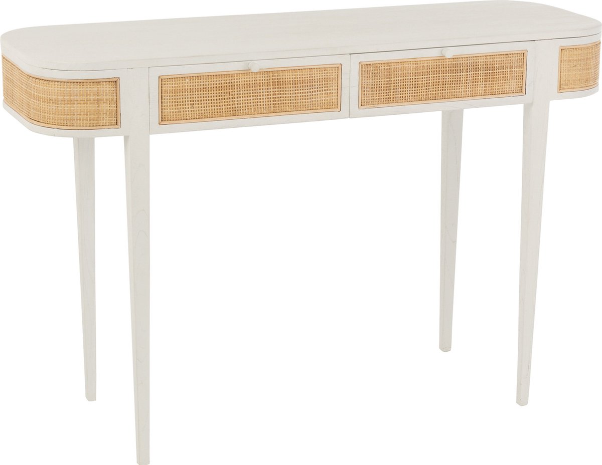 Rotan - Sidetable - hout - rotan - wit - naturel - 2 lades - 4 hoge poten | bol.com