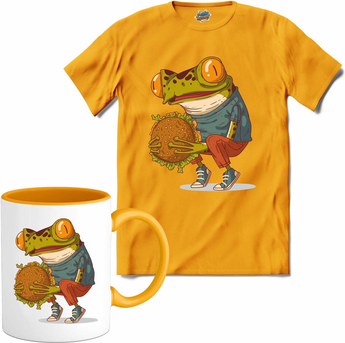 Fastfood Frog - T-Shirt met mok - Jongens - Geel - Maat 4 jaar | bol