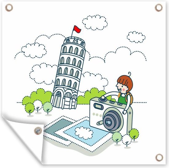 Tuin decoratie tekening van een meisje met een camera voor de Toren van ...
