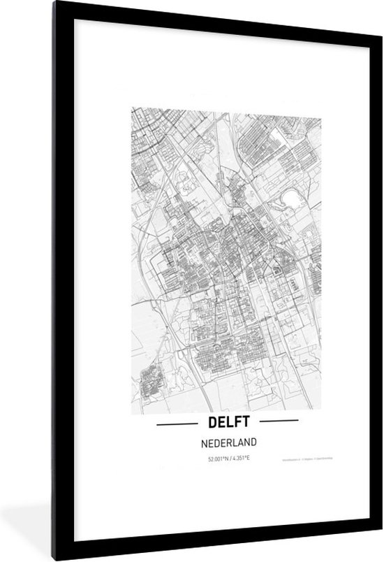 Fotolijst incl. Poster - Stadskaart Delft - 80x120 cm - Posterlijst ...